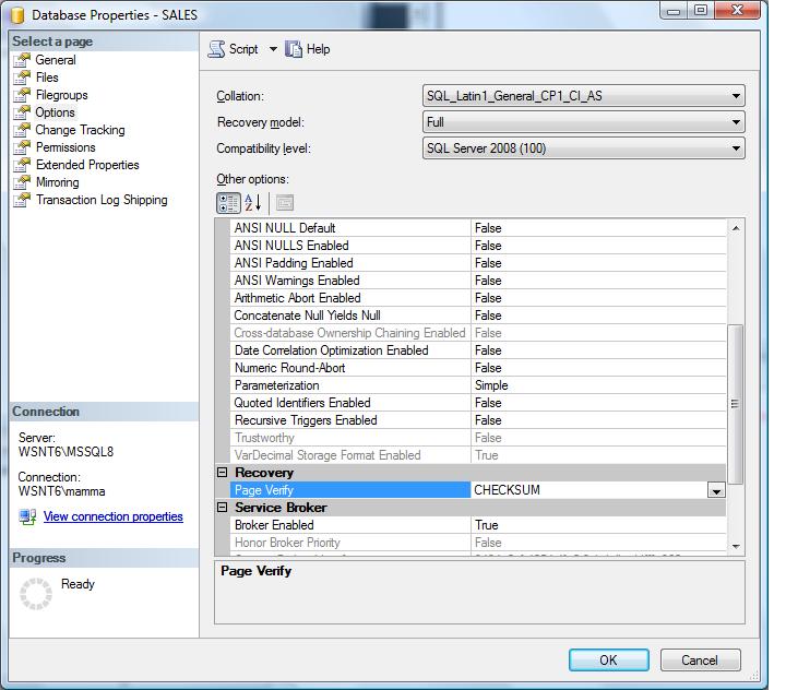 Now, just change the "page verify" to None, and run the query again.